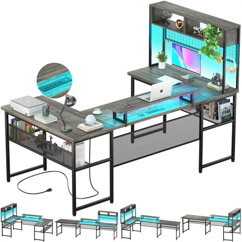 U Shaped Desk with Hutch, Shelf, Drawer, Power Outlets for Your Needs ...