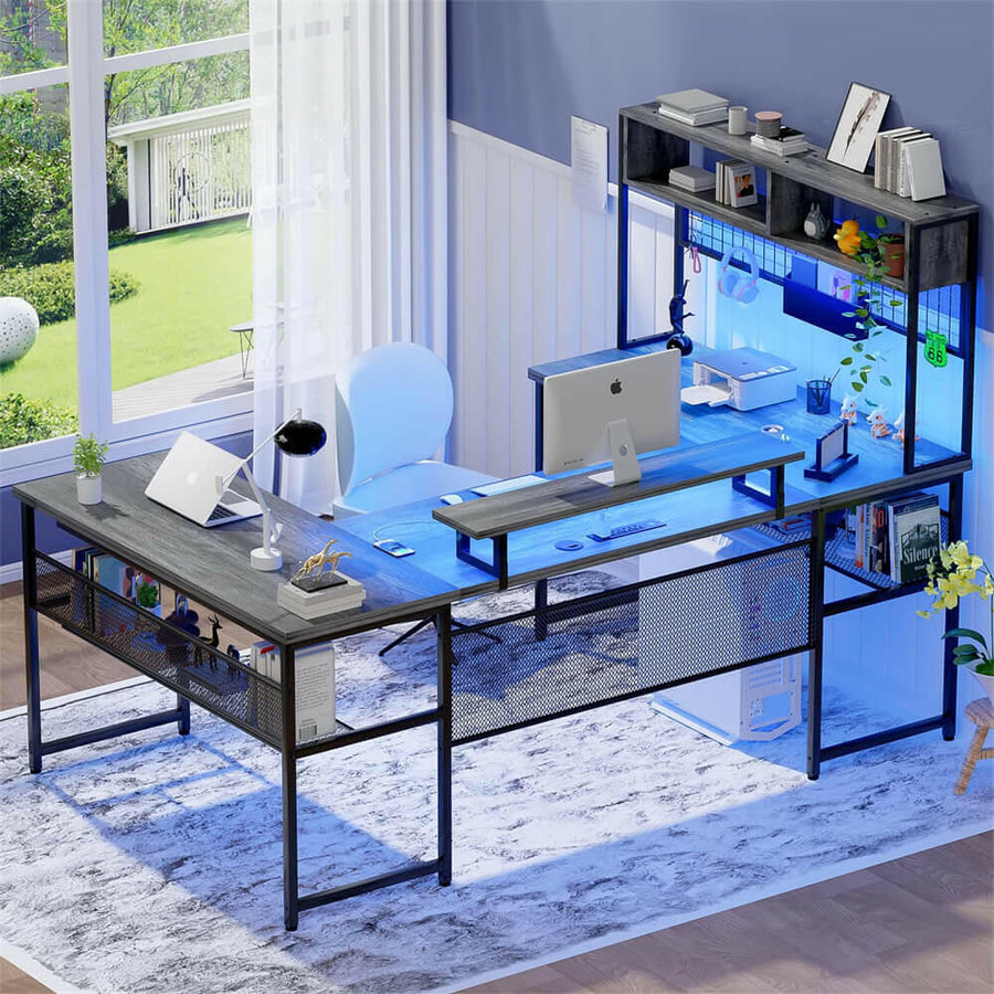 U Shaped Desk with Hutch, Shelf, Drawer, Power Outlets for Your Needs ...