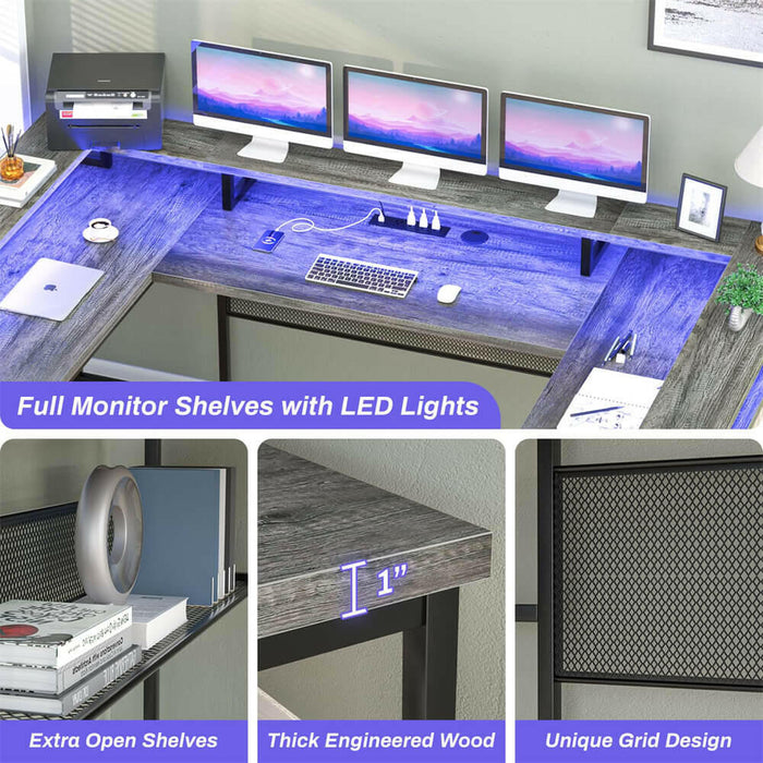 U Shaped Desk with Hutch, Shelf, Drawer, Power Outlets for Your Needs ...