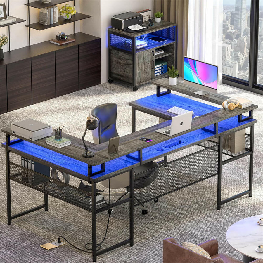 U Shaped Desk with Hutch, Shelf, Drawer, Power Outlets for Your Needs ...