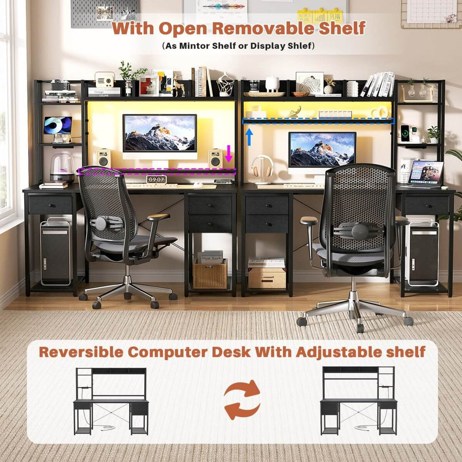 Unikito 47 Inch Computer Desk with Hutch, Gaming Desk with Drawers ...