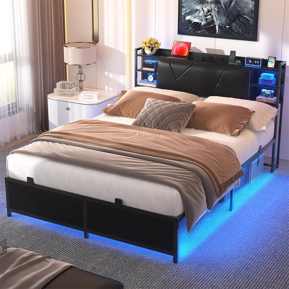 Full size bed frame with led lights store