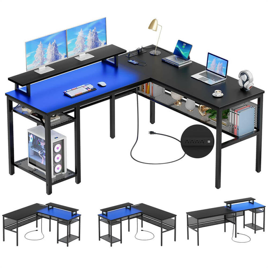 Unikito L Shaped Desk, Reversible Corner Computer Desk with Magic Powe