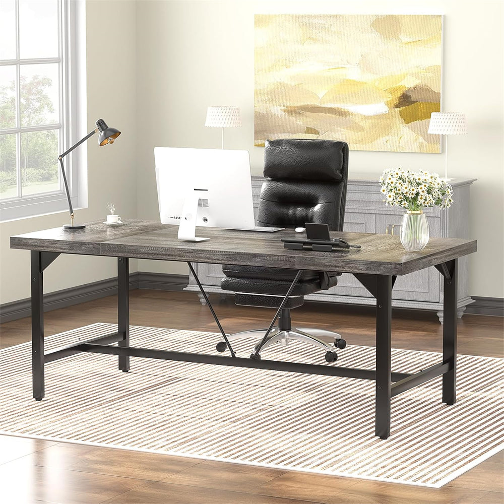 Unikito 63 inch Computer Desk Large Rectangular Sturdy Office Desk Premium 2 Person Long Desk Black Oak