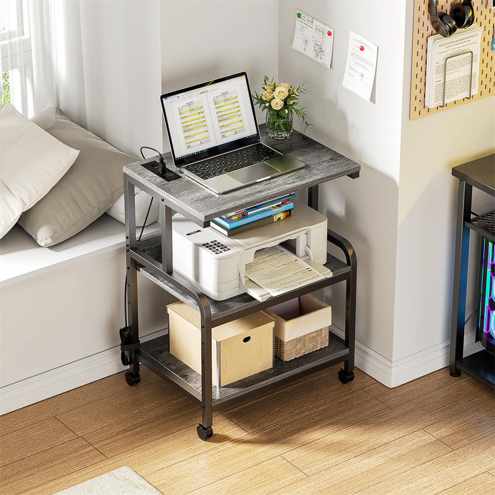 Unikito 3 Tier Printer Stand on Wheels Removable Printer Stand with Power Outlets