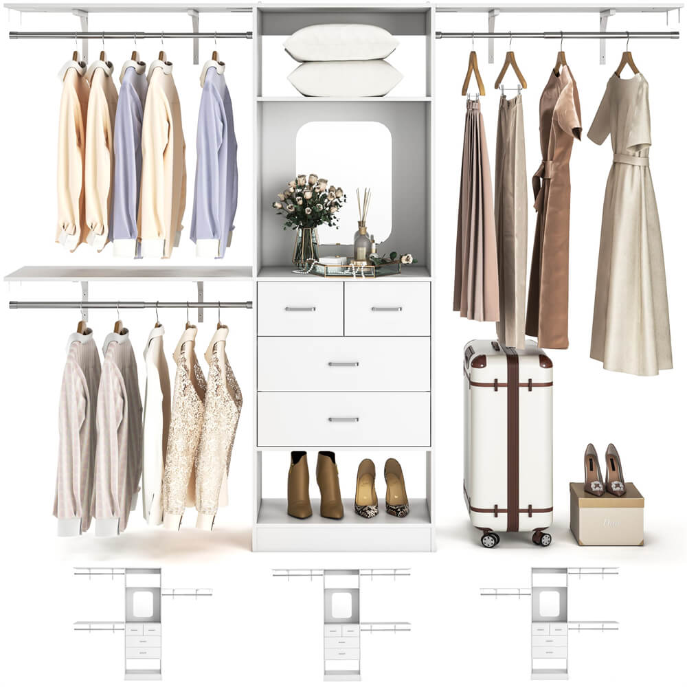 Unikito 96 Inch Closet Organizer System with 4 Drawers & 3 Shelf Towers ...