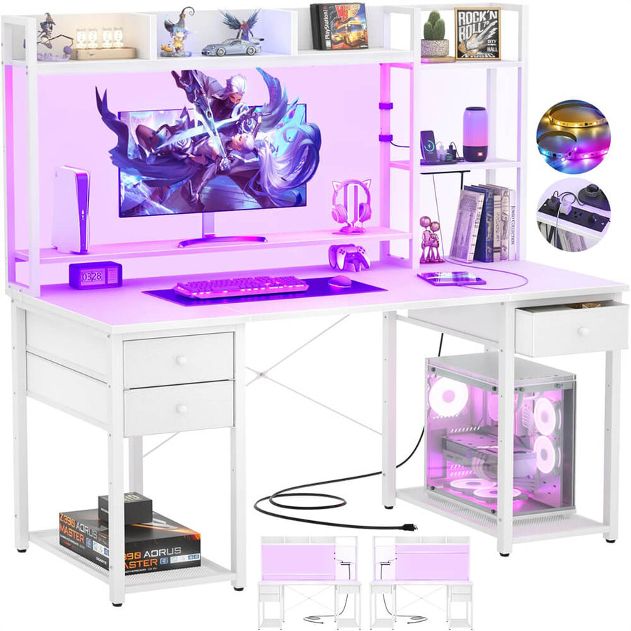 Unikito 47 Inch Computer Desk with Hutch, Gaming Desk with Drawers ...