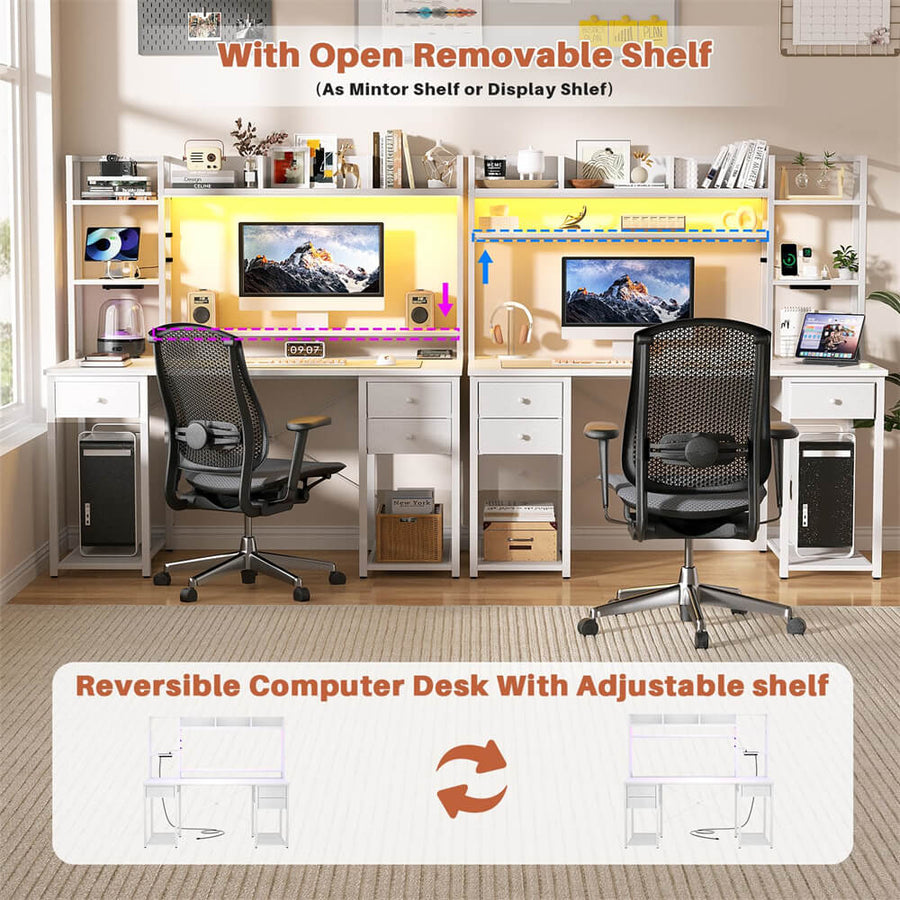 Unikito 47 Inch Computer Desk with Hutch, Gaming Desk with Drawers ...