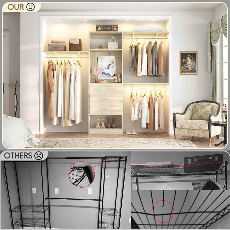 Unikito 96 Inch Closet Organizer System with 4 Drawers & 3 Shelf Towers ...