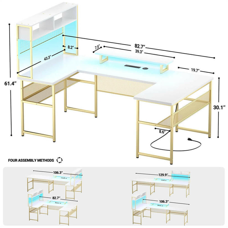 U Shaped Desk with Hutch, Shelf, Drawer, Power Outlets for Your Needs ...