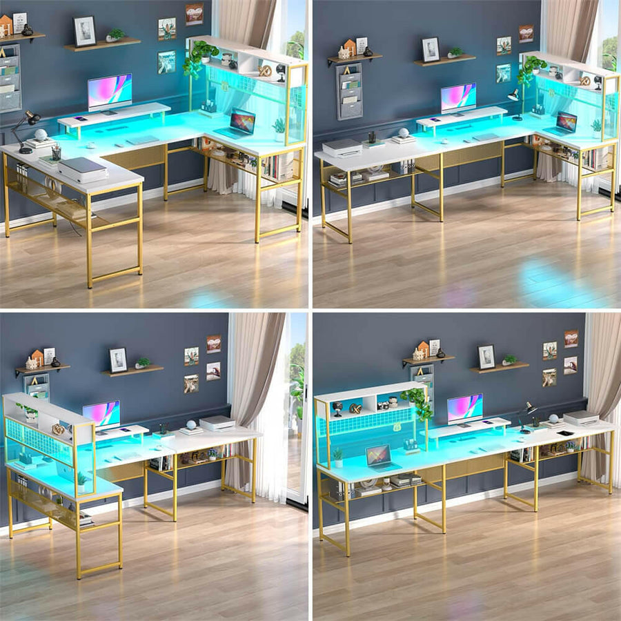 U Shaped Desk with Hutch, Shelf, Drawer, Power Outlets for Your Needs ...