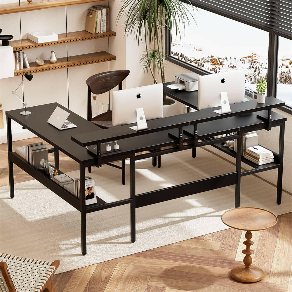 Unikito Customizable U Shaped Computer Desk with Adjustable Monitor St