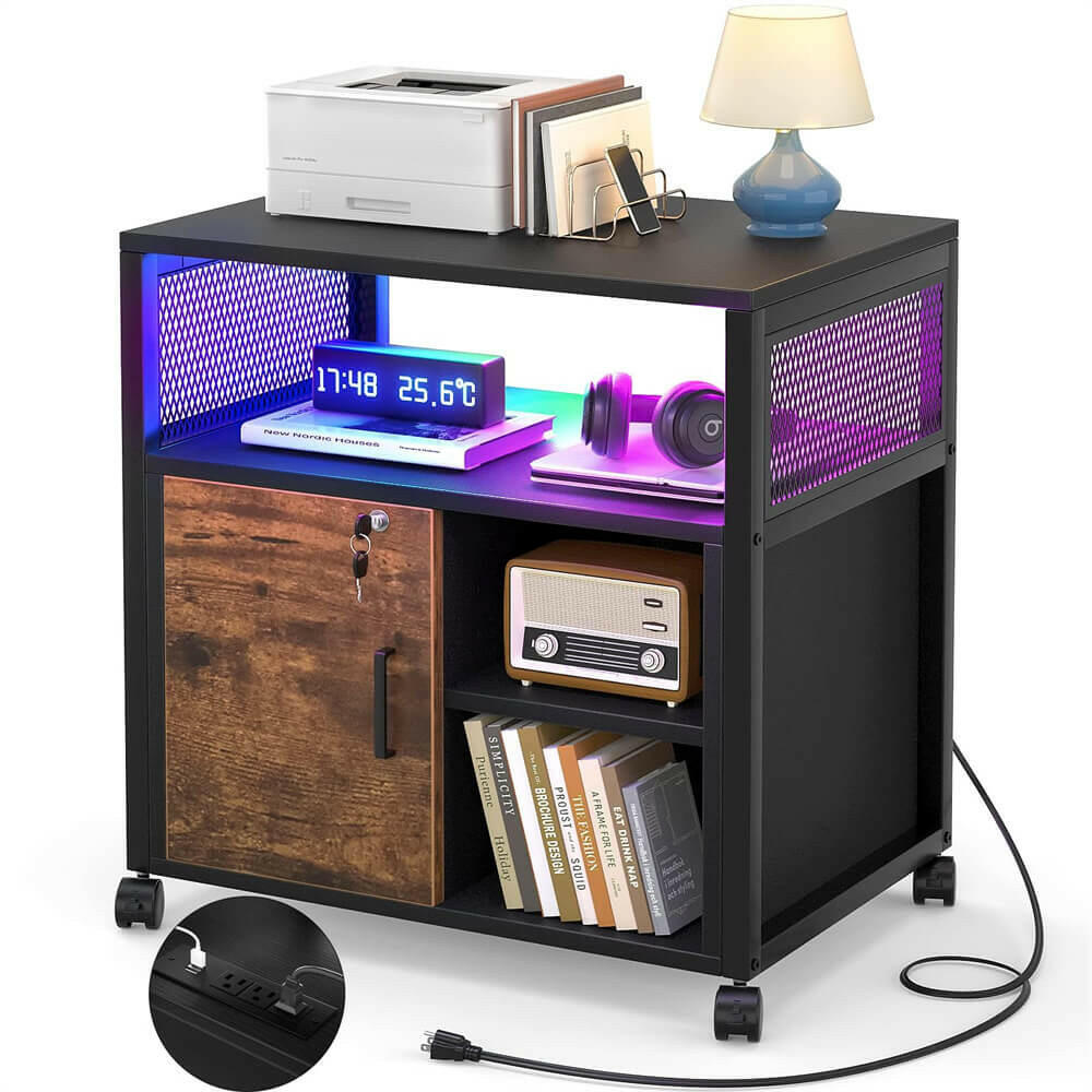Unikito Lateral File Cabinet with LED Light, Locking Office Filing Cab